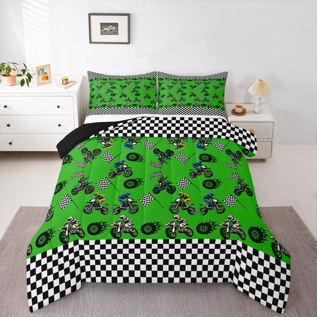Feelyou Modern Motorcycle Print Queen Comforter Set for Kid, Est Sleep ...