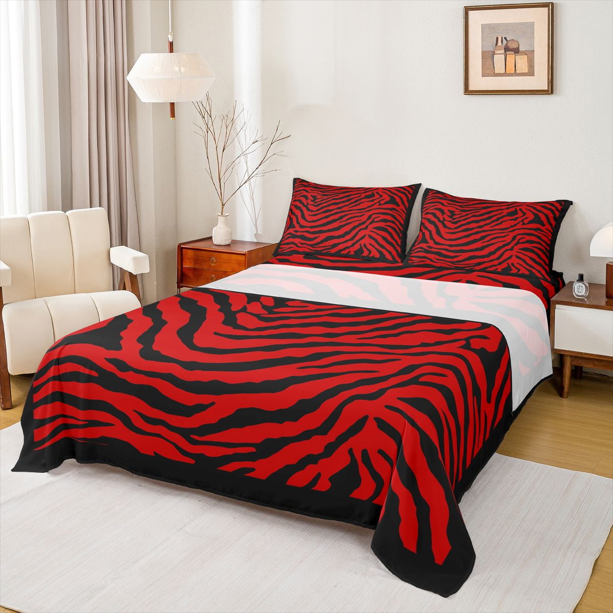 Feelyou Modern Red Stripes Full Size Sheets for Women, Chic Zebra Print ...