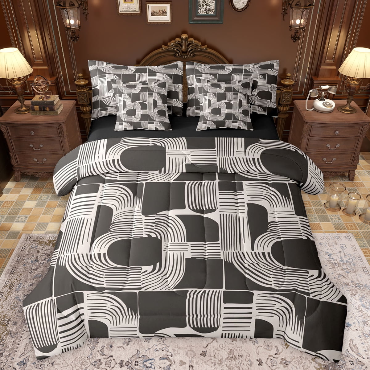 Feelyou Modern Stripe Abstract Twin Bedding Sets 7-Piece, Minimalst ...