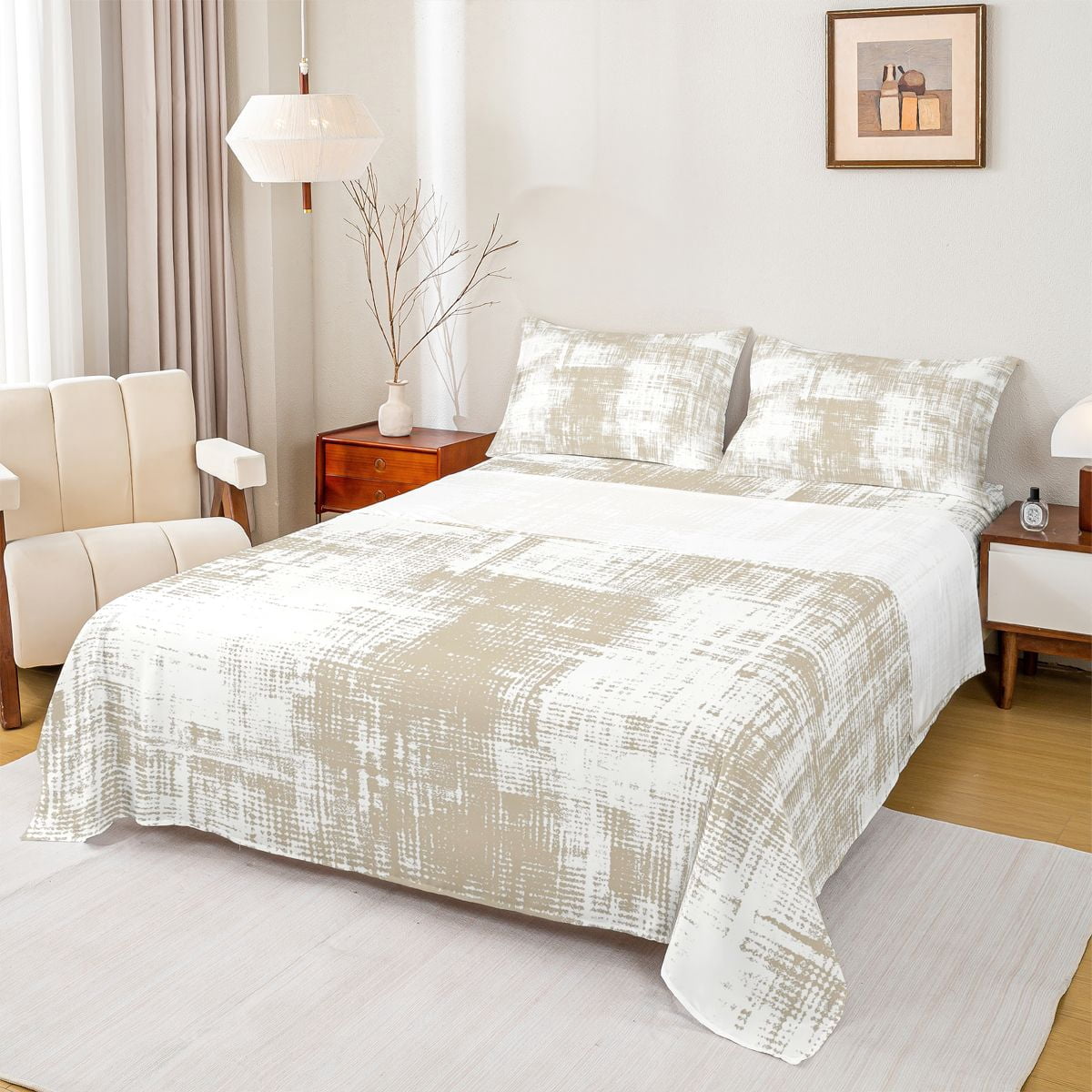Feelyou Modern Watercolor Print Twin Sheet Sets, Wheat Artwork Stripes ...