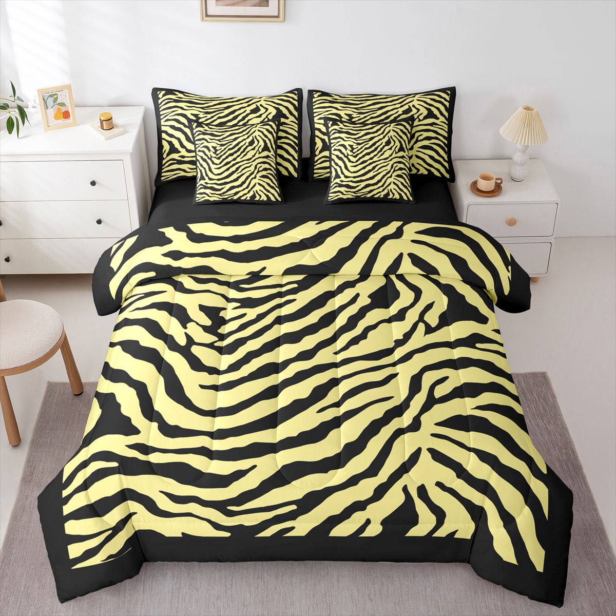 Feelyou Modern Yellow Stripes Twin Bedding Sets 7-Piece for Women, Chic ...