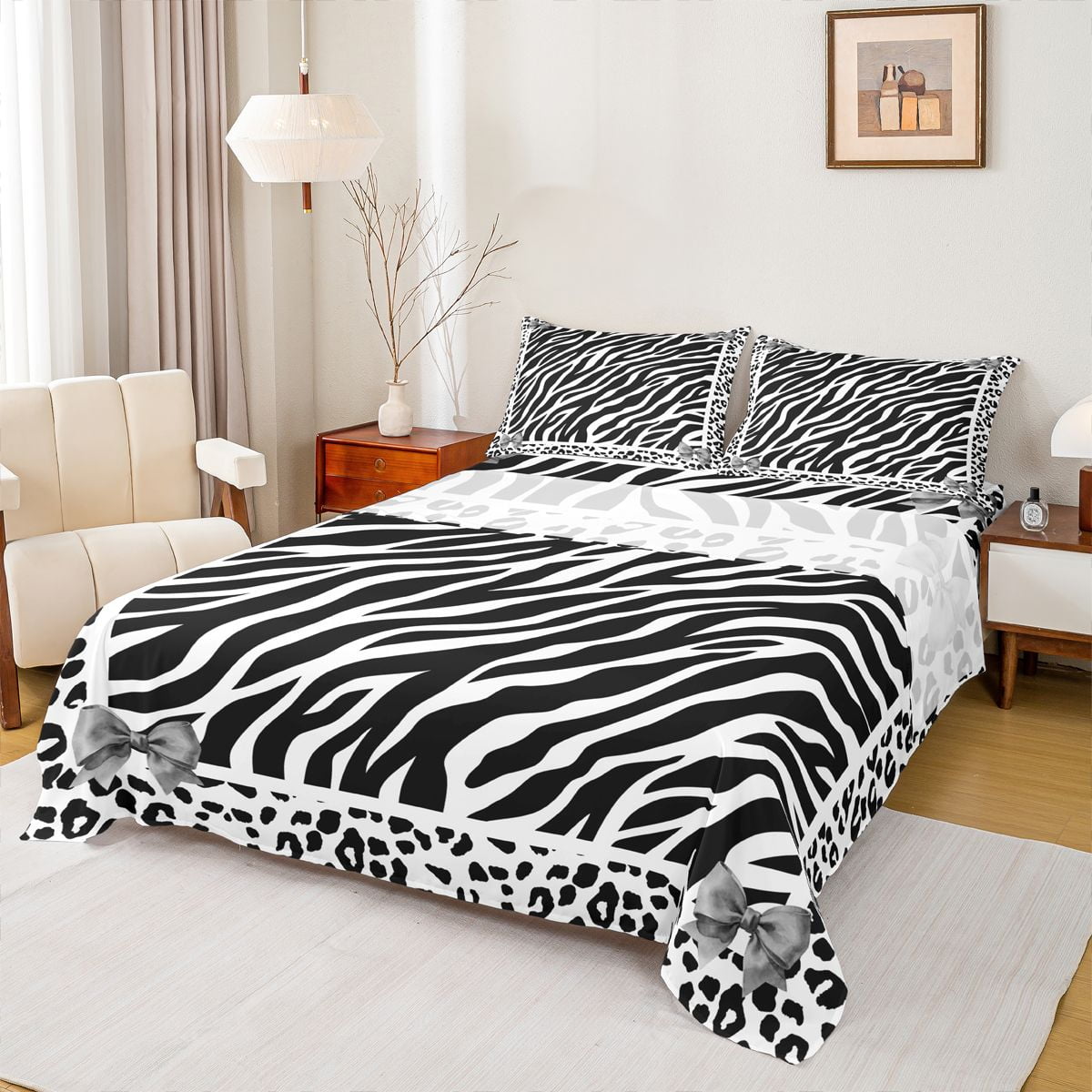Feelyou Modern Zebra Print Queen Sheet Sets for Teen, Black White ...