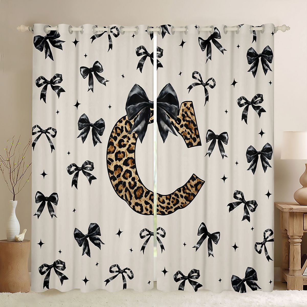 Feelyou Monogrammed C Curtains Pack of 2 (42x84 Each), Princess Bowknot ...