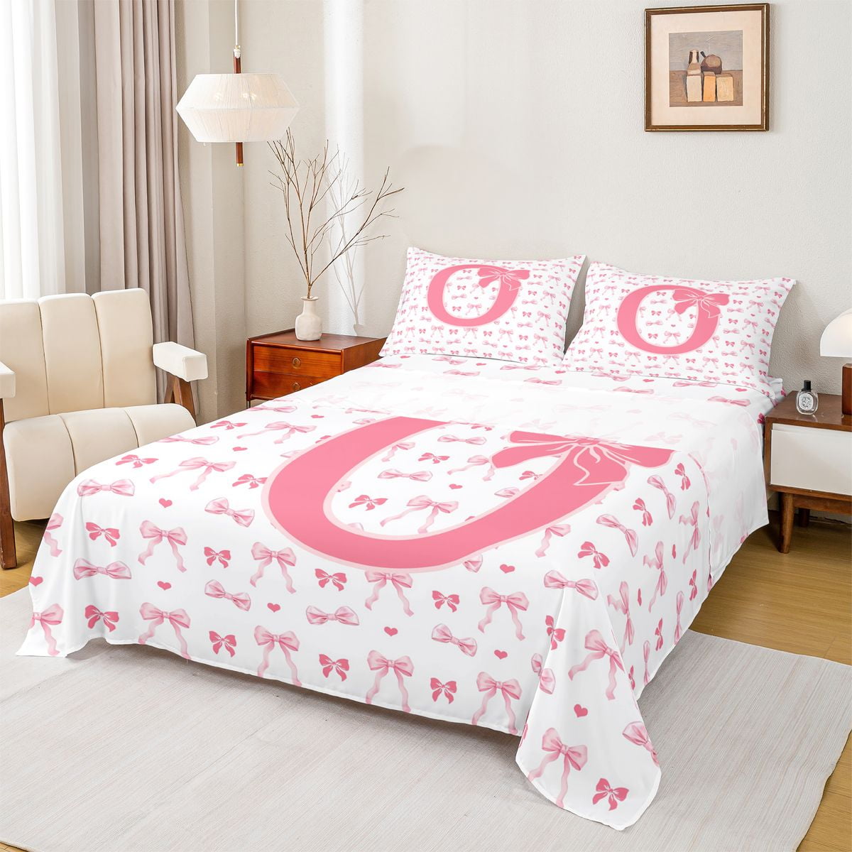 Feelyou Monogrammed O Kid Queen Sheet Sets, Ribbon Love Heart Bed Set ...