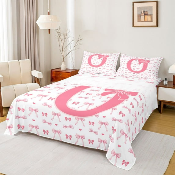 Feelyou Monogrammed O Kid Queen Sheet Sets, Ribbon Love Heart Bed Set ...