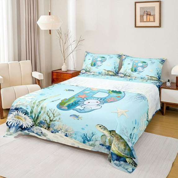 Feelyou Monogrammed P Kid Full Size Sheets, Axolotl Sealife Bed Sheets ...
