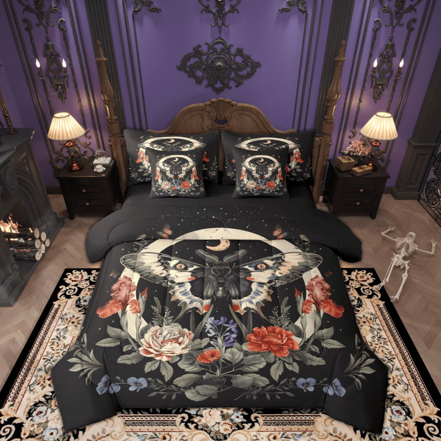 Feelyou Moth Butterfly Twin Bedding Sets 7-Piece, Tribal Hippie Rose Bedding Comforter Set ...