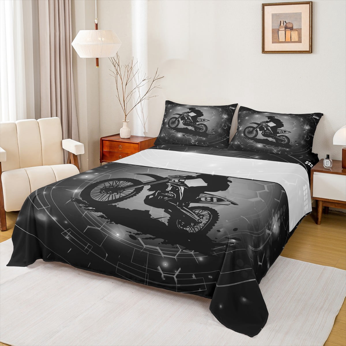 Feelyou Motorcycle Dirt Bike Queen Sheet Sets, Extreme Speed Sport Flat ...