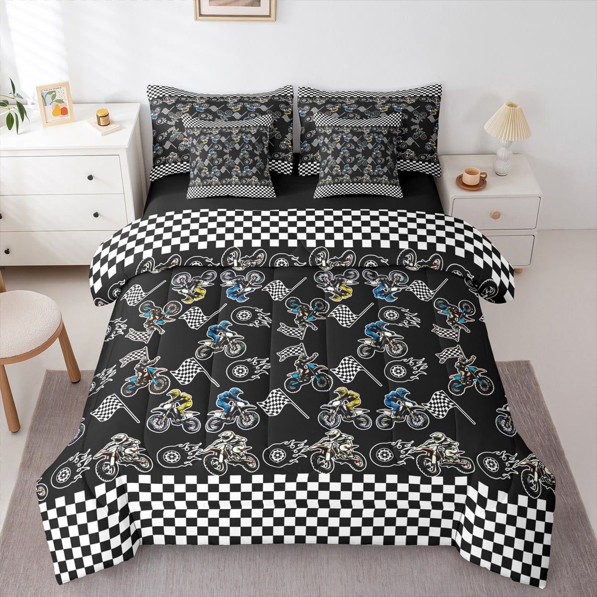 Feelyou Motorcycle Sport Boys Bedding Comforter Set 7pcs, Black Dirt ...
