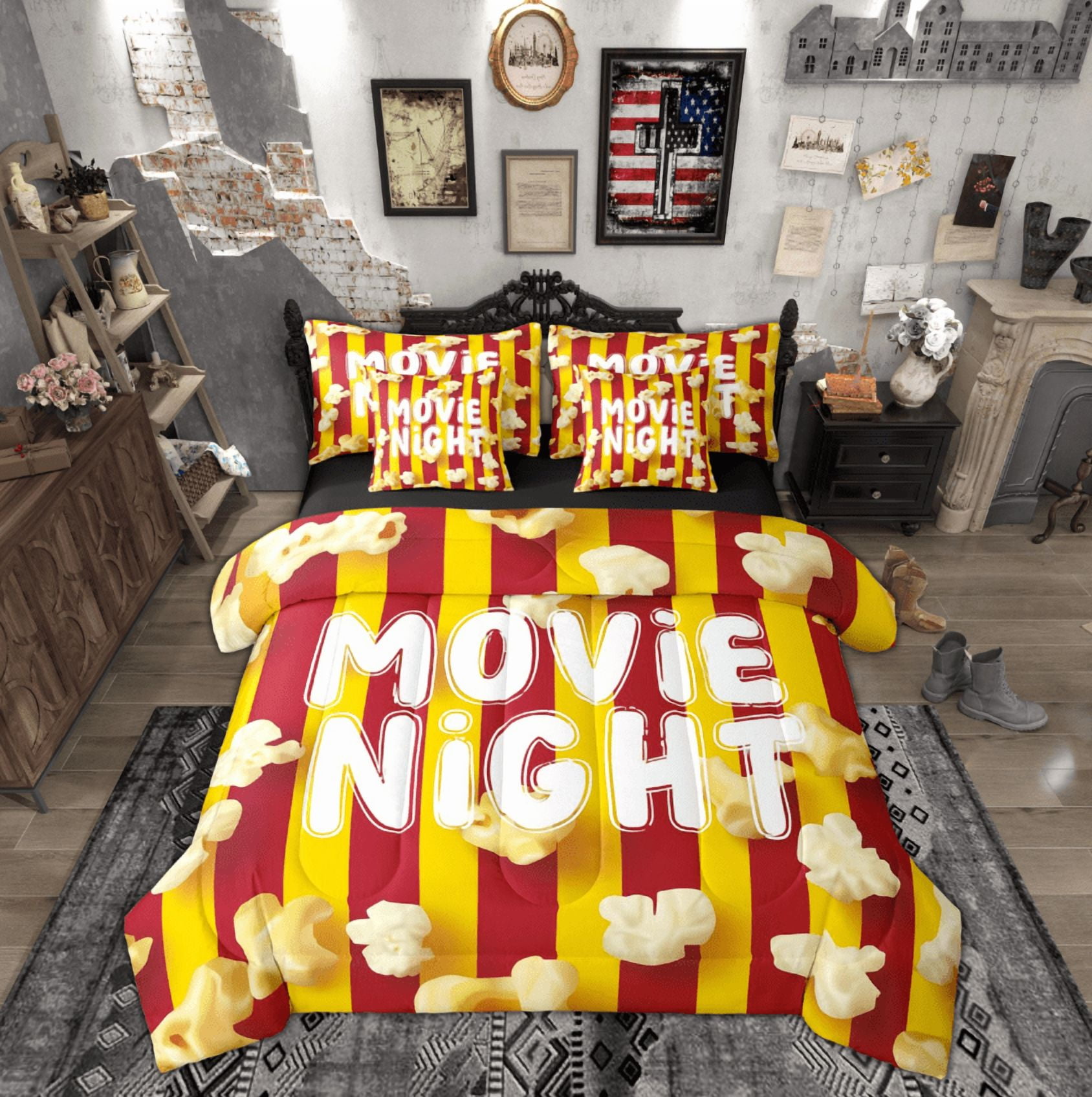 Feelyou Movie Night Twin Bedding Sets 7-Piece, Cartoon Popcorn Bedding ...