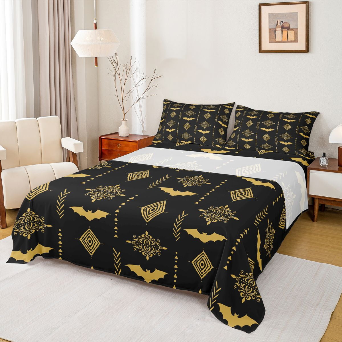 Feelyou Mystic Aztec Damask Bed Sheets, Gothic Boho Bat King Sheets, 4 ...