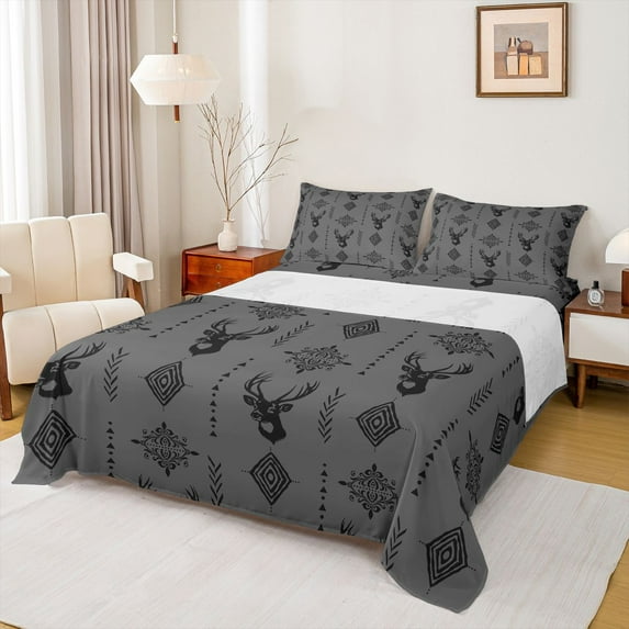 Feelyou Mystic Aztec Damask Queen Sheet Sets, Rustic Moose Deer Bed Set ...
