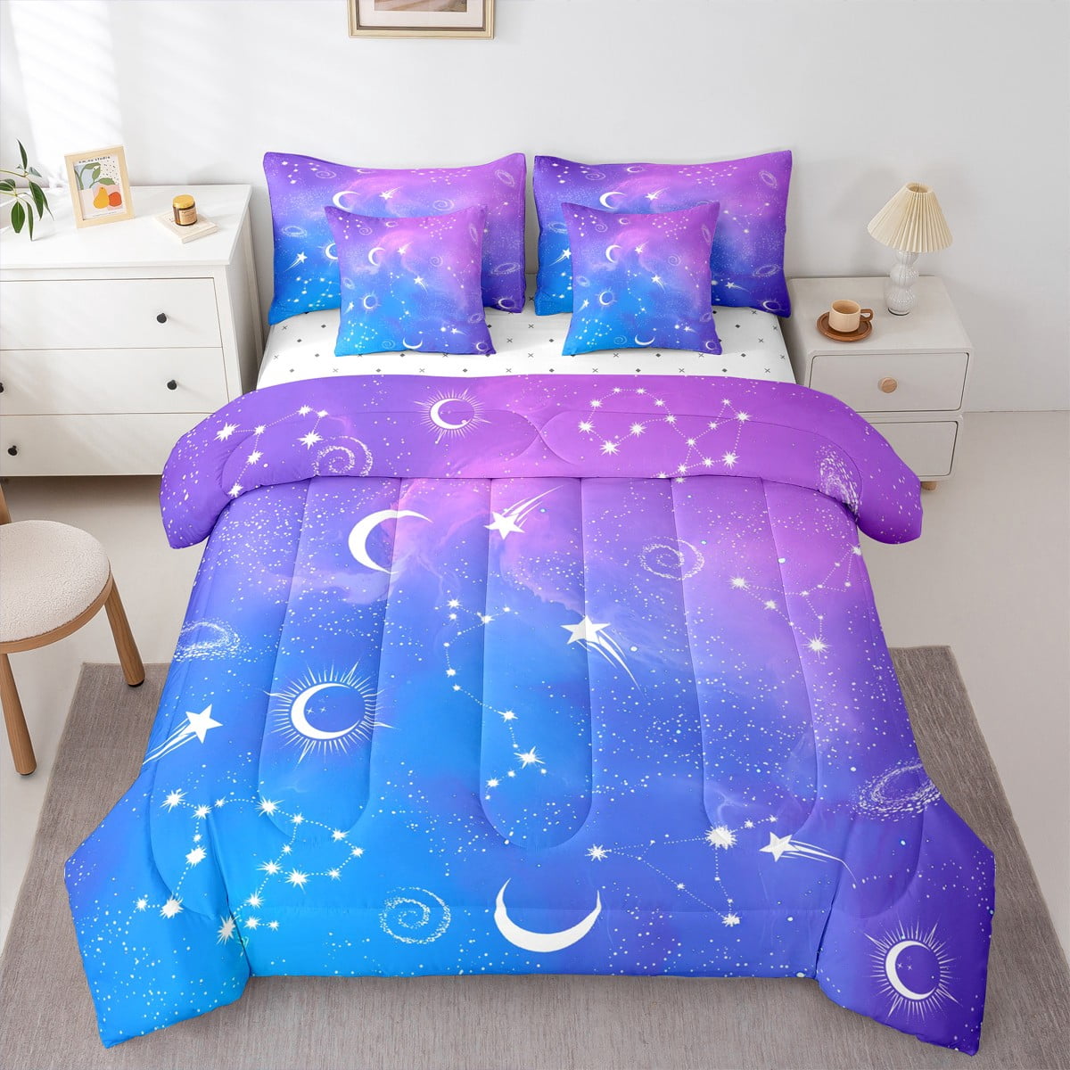 Feelyou Mystic Constellation Bedding Comforter Set 7 Pieces, Moon Stars ...
