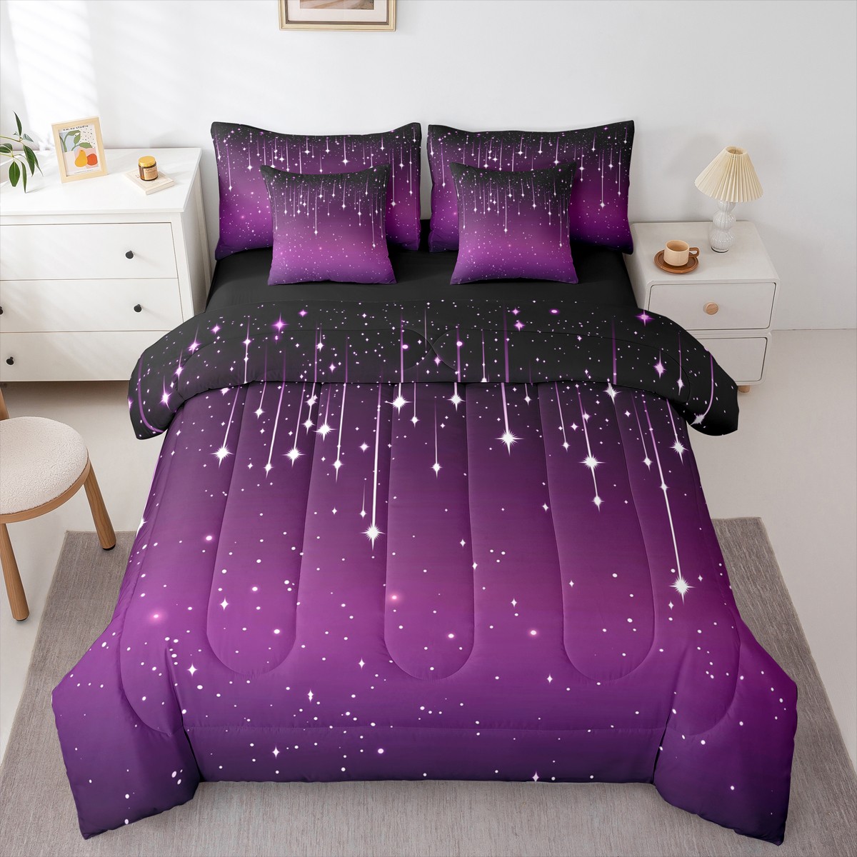 Feelyou Mystic Glitter Stars Bedding Comforter Set 7pcs, Dreamy Starry ...
