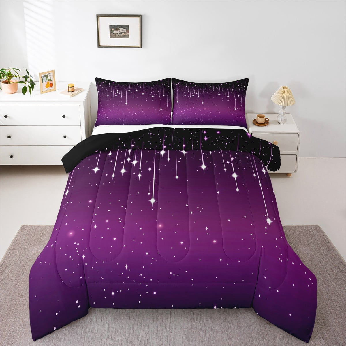 Feelyou Mystic Glitter Stars Queen Comforter Set, Dreamy Starry Sky ...
