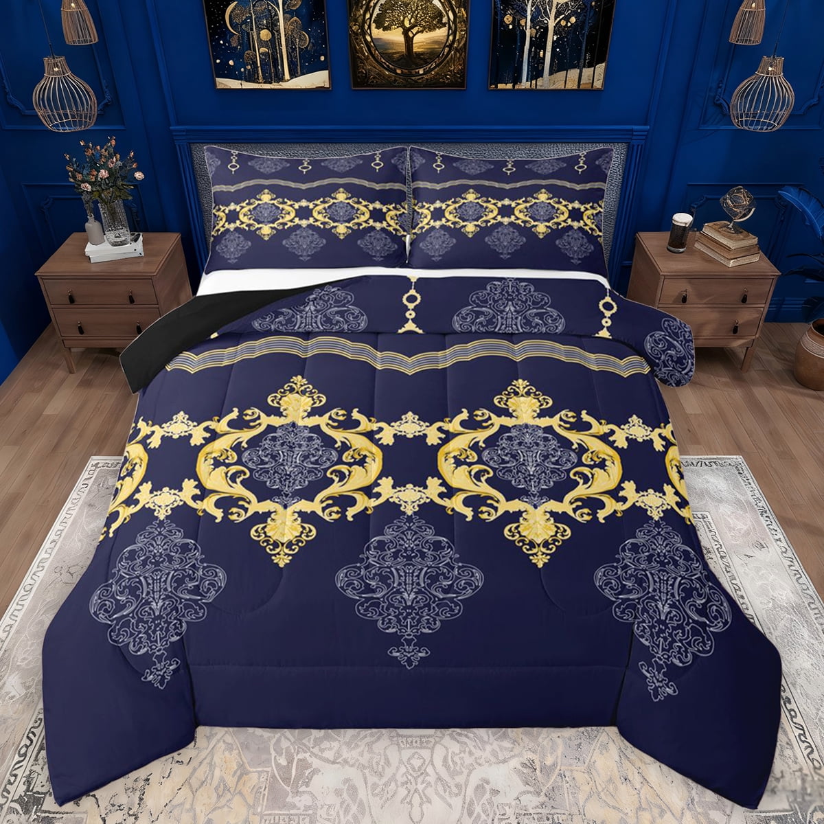 Feelyou Mystic Hippie Damask Queen Comforter Set, Retro Western Floral ...