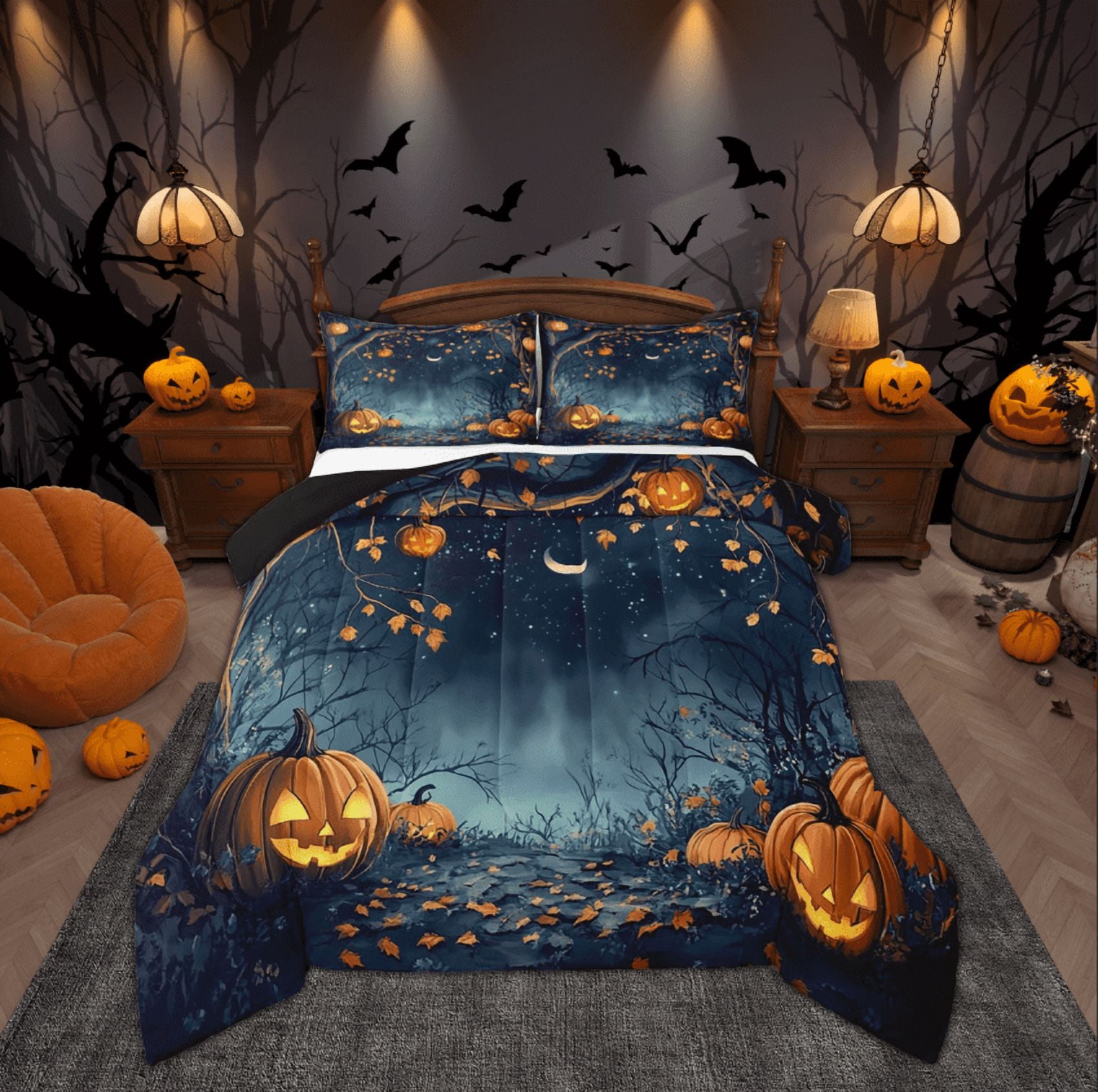 Feelyou Mystic Jungle Galaxy Bedding Comforter Set, Halloween Pumpkin ...