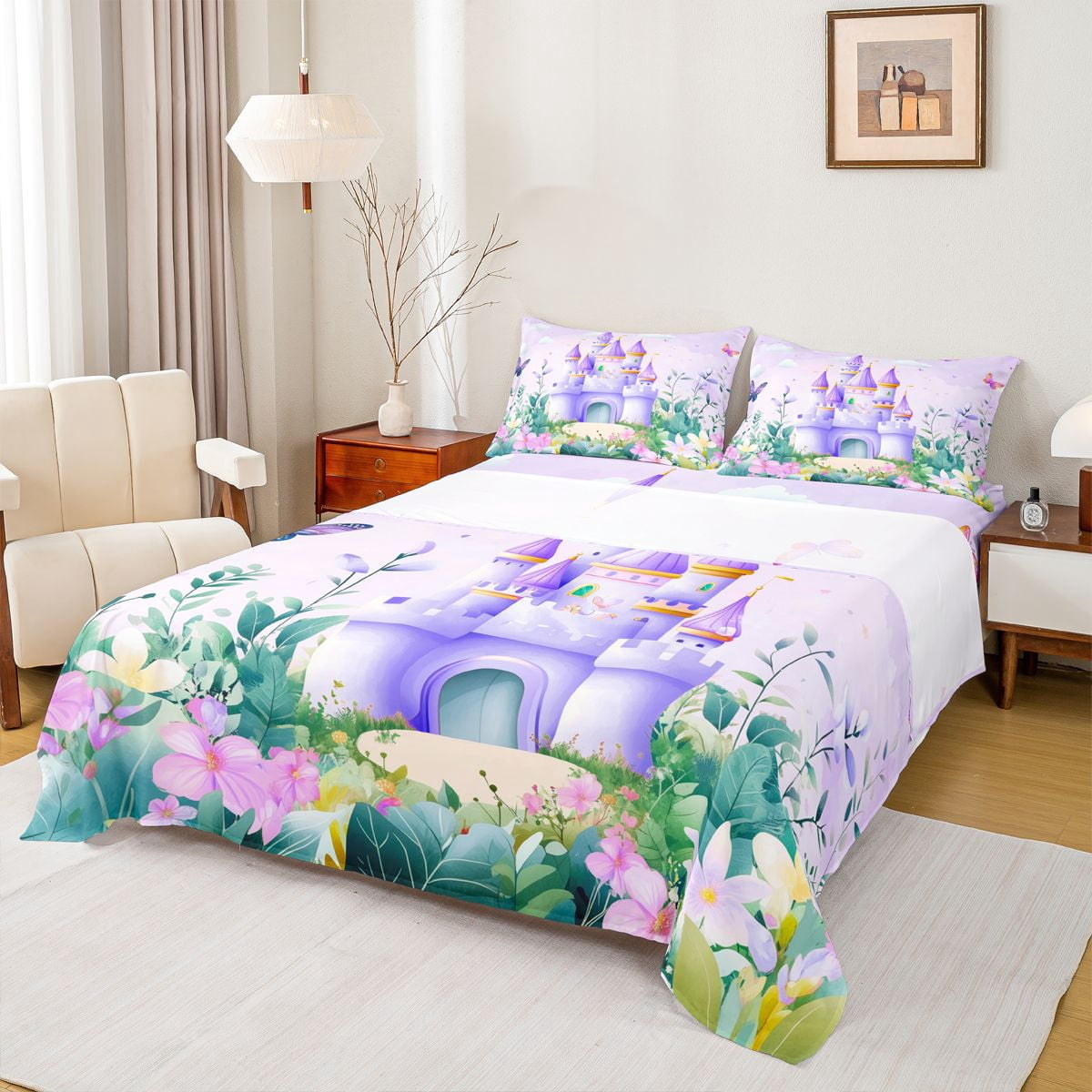 Feelyou Mystic Princess Castle Full Size Sheets, Watercolor Floral ...