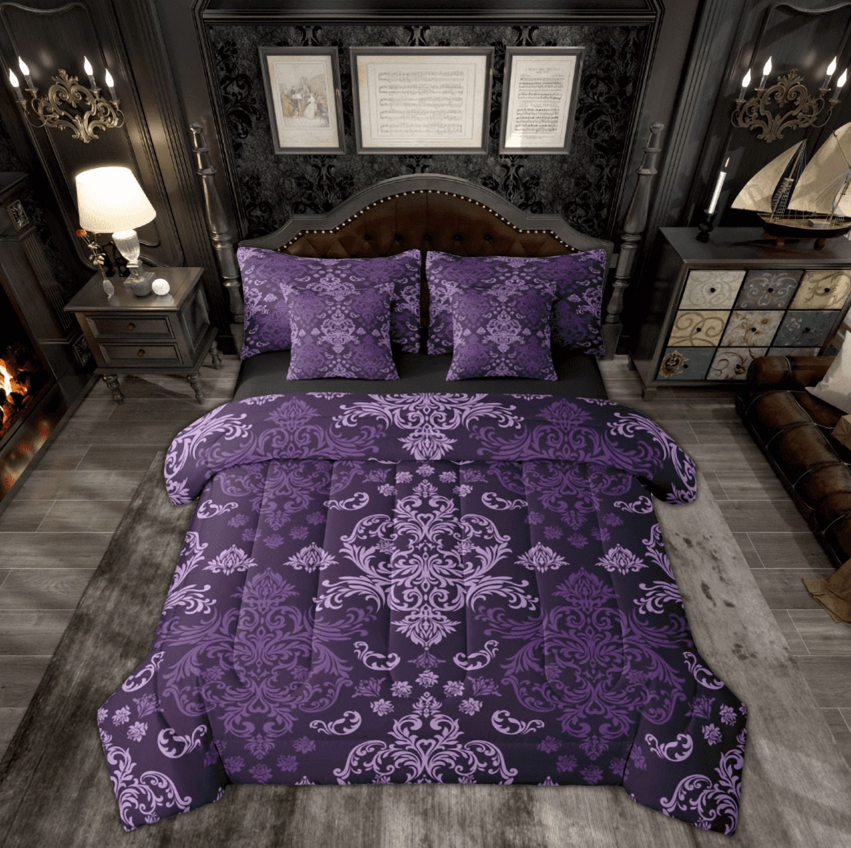 Feelyou Mystic Purple Damask Bedding Comforter Set 7pcs, Hippie Western ...