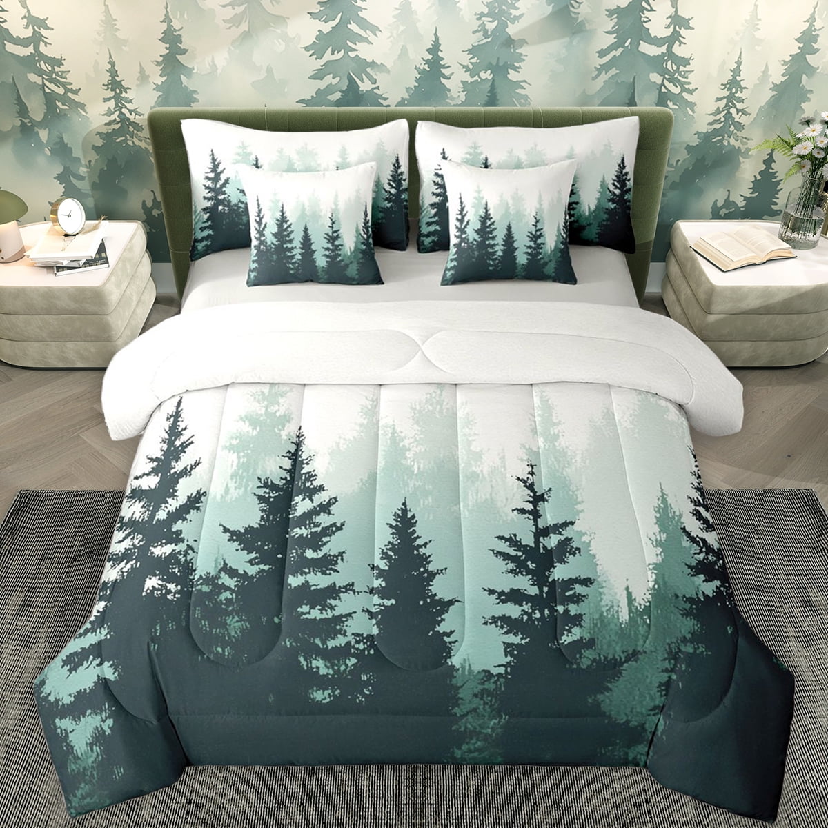 Feelyou Nature Scenery Bedding Comforter Set 7pcs, Jungle Pine Tree ...