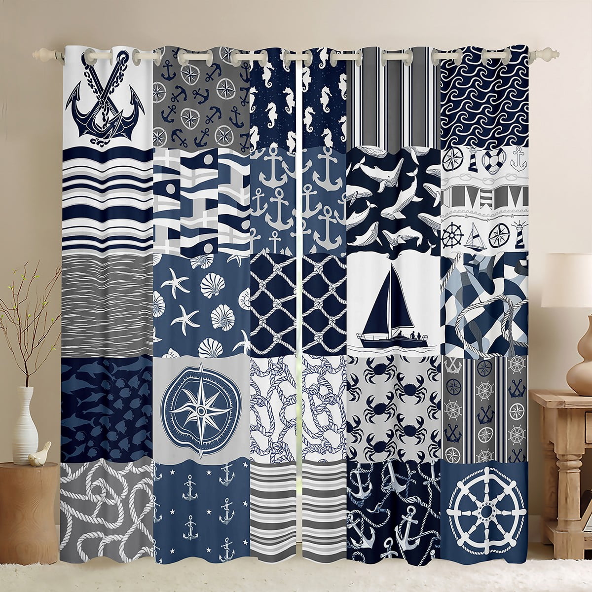 Feelyou Nautical Ship Rudder Curtains Pack of 2 (42x84 Each), Kawaii ...