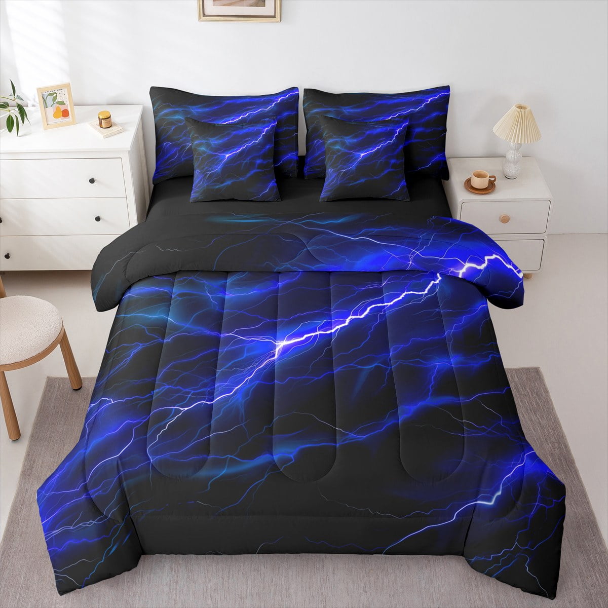 Feelyou Neon Blue Lightning Bedding Comforter Set 7-Piece for Kid ...