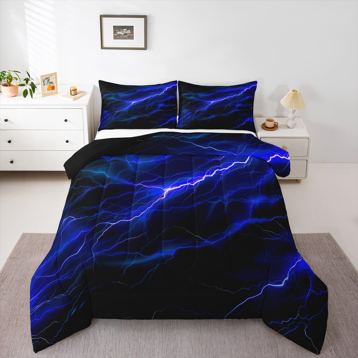 Feelyou Neon Blue Lightning Full Size Comforter Sets for Kid, Nature ...