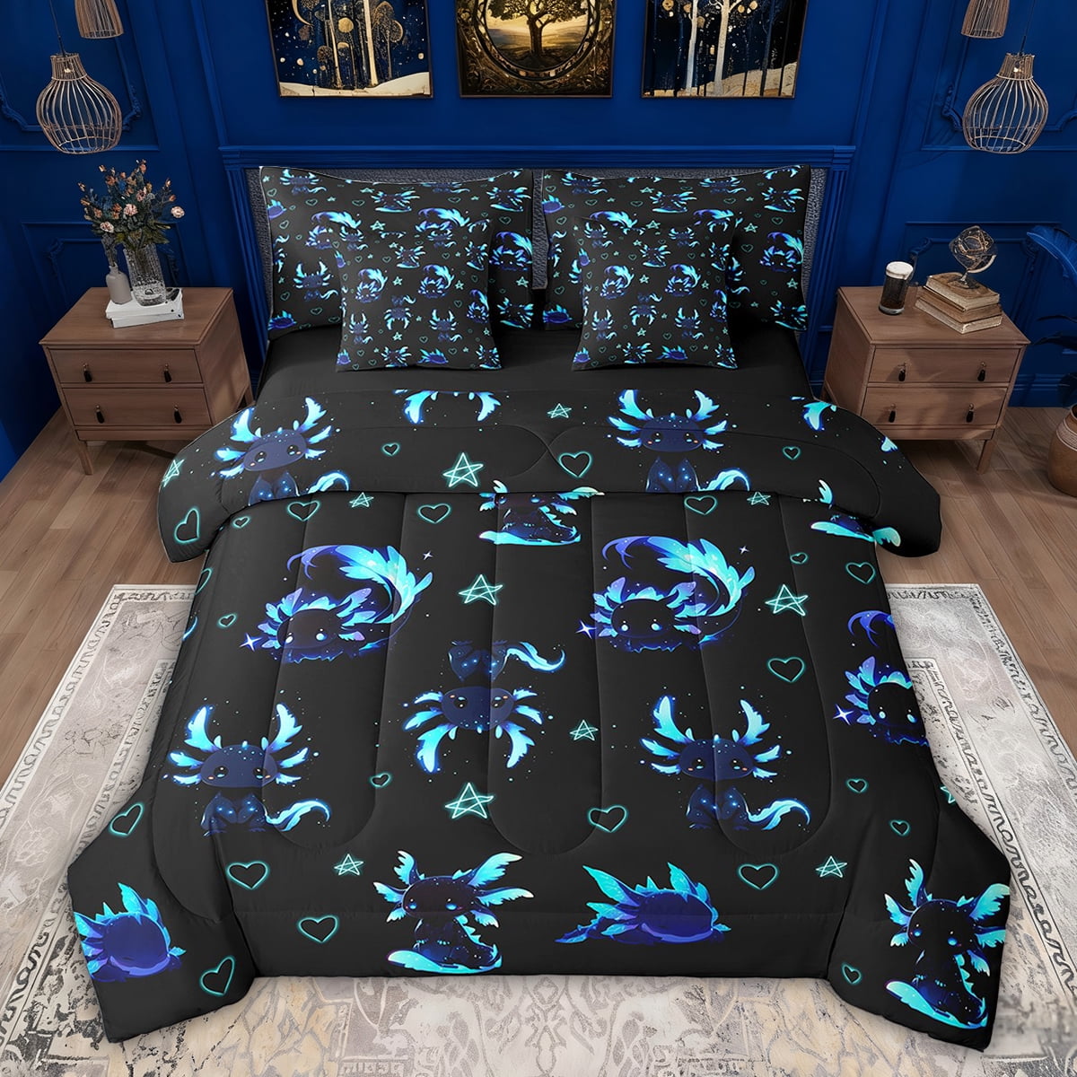 Feelyou Neon Dreamy Axolotl Bedding Comforter Set 7 Pieces for Teens ...