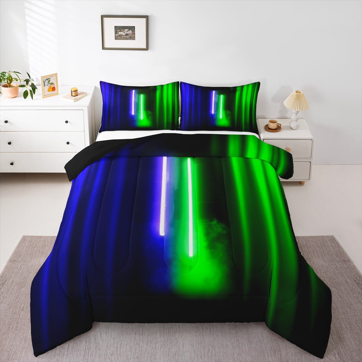 Feelyou Neon Glowing Lightning Full Size Comforter Sets, Blue Green ...