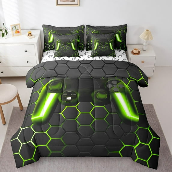 Feelyou Neon Green Gamepad Bedding Comforter Set 7pcs, Chic Honeycomb ...