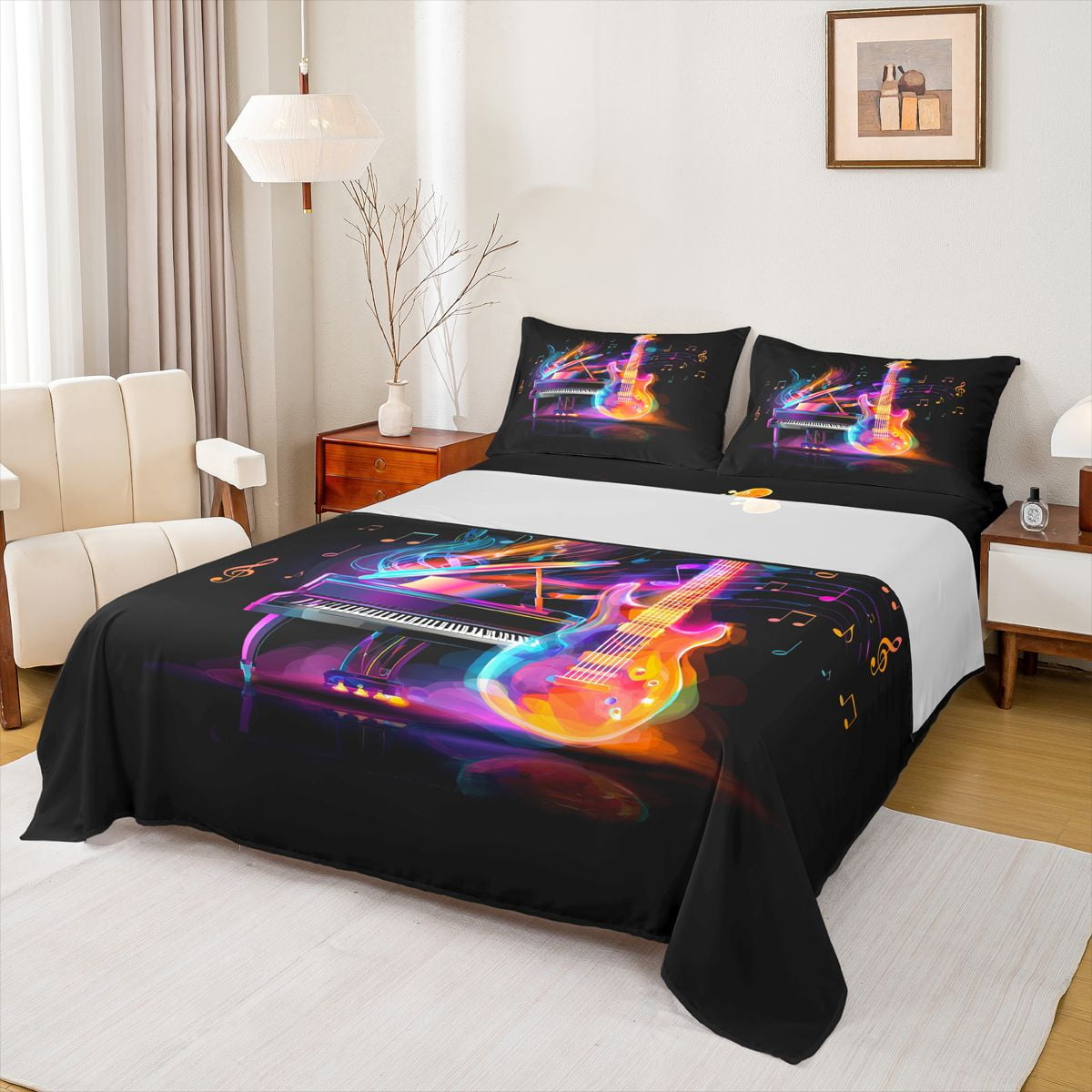 Feelyou Neon Guitar Piano Teen Queen Sheet Sets, Musical Note Music Bed ...