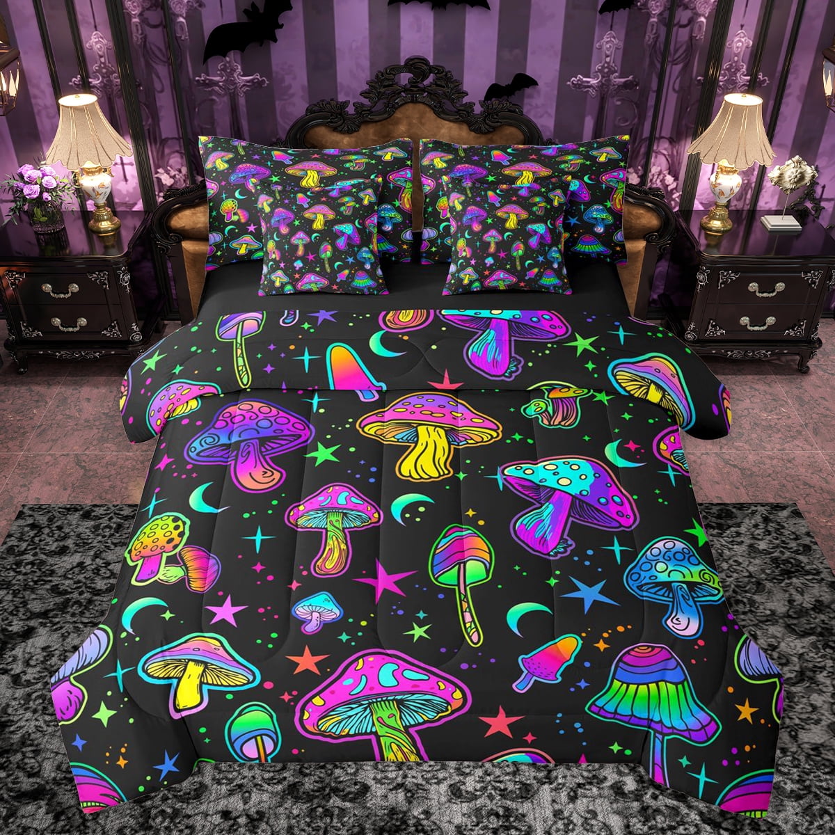 Feelyou Neon Jungle Mushroom Bedding Comforter Set 7 Pieces, Dreamy ...
