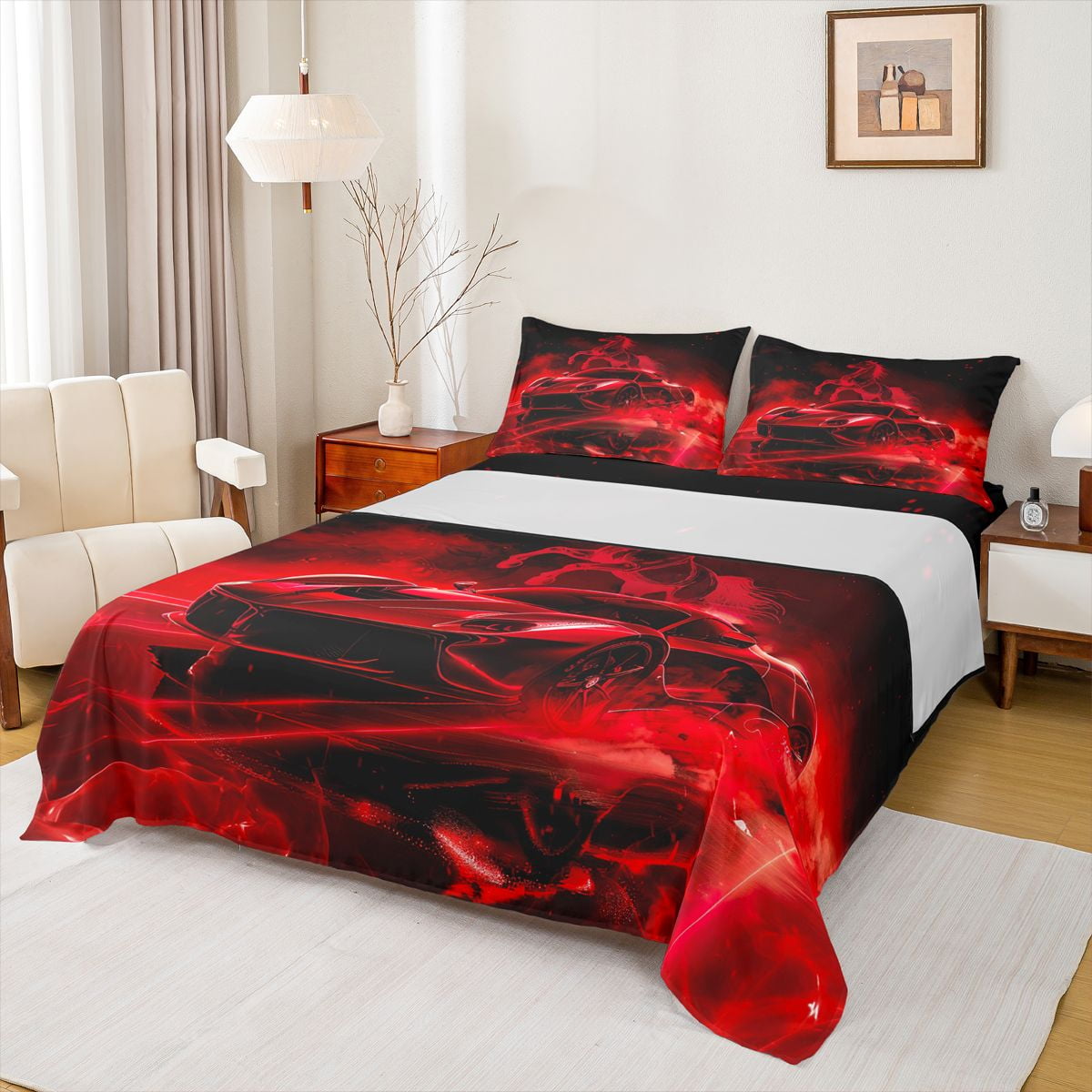 Feelyou Neon Race Car Bed Sheets for Kid, Fashion Automobile King ...