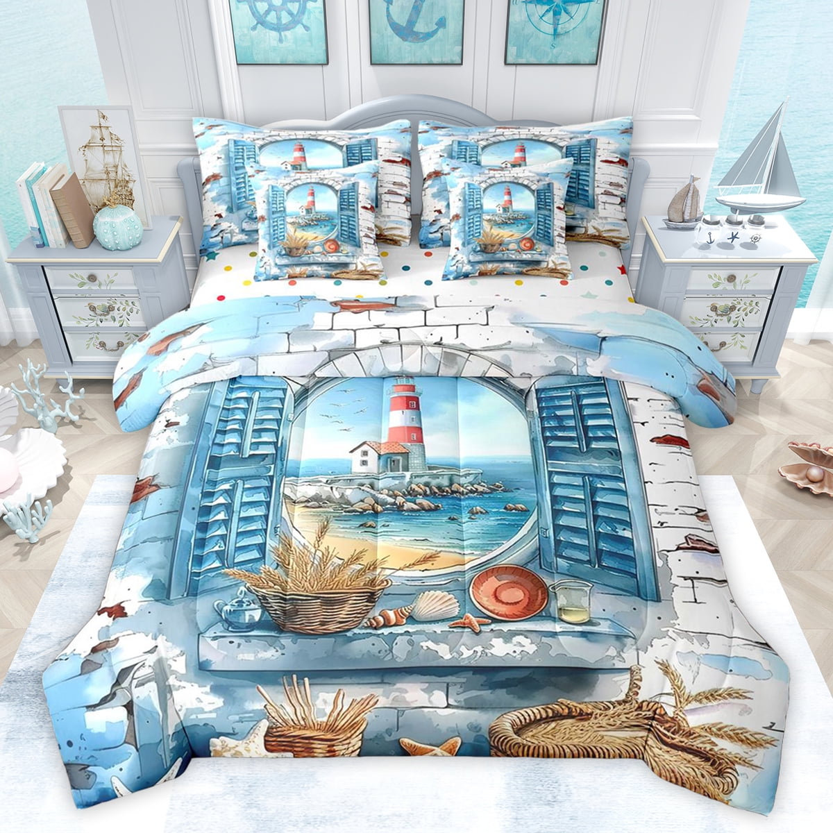 Feelyou Nutical Lighthouse Kids Bedding Comforter Set 7 Pieces ...