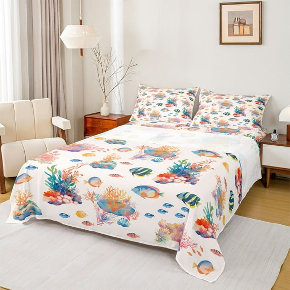 Feelyou Ocean Fish Teen Bed Sheets, Kawaii Coral Starfish King Sheets ...