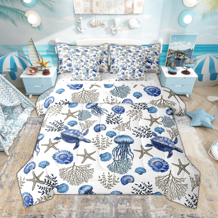 Feelyou Ocean Jellyfish Starfish Bedding Comforter Set 7-Piece for ...