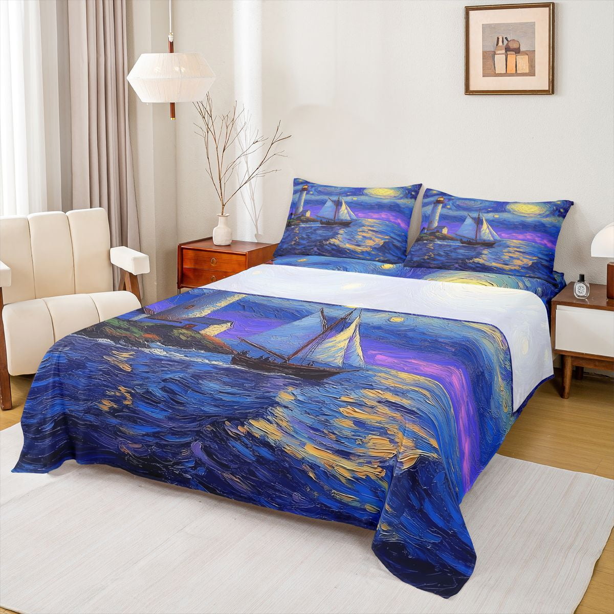 Feelyou Ocean Sailboat Nautical Full Size Sheets, Mystic Galaxy Moon ...