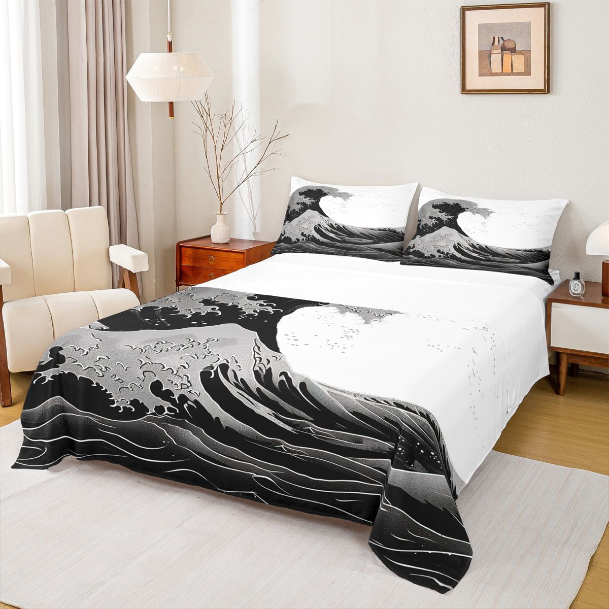 Feelyou Ocean Waves Boy Queen Sheet Sets, Japanese Mount Fuji Bed Set ...