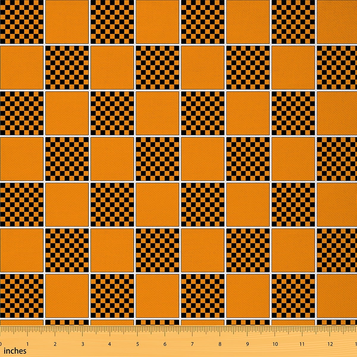 Feelyou Orange Black Checkered Fabric by the Yard 1 Yard, Square ...