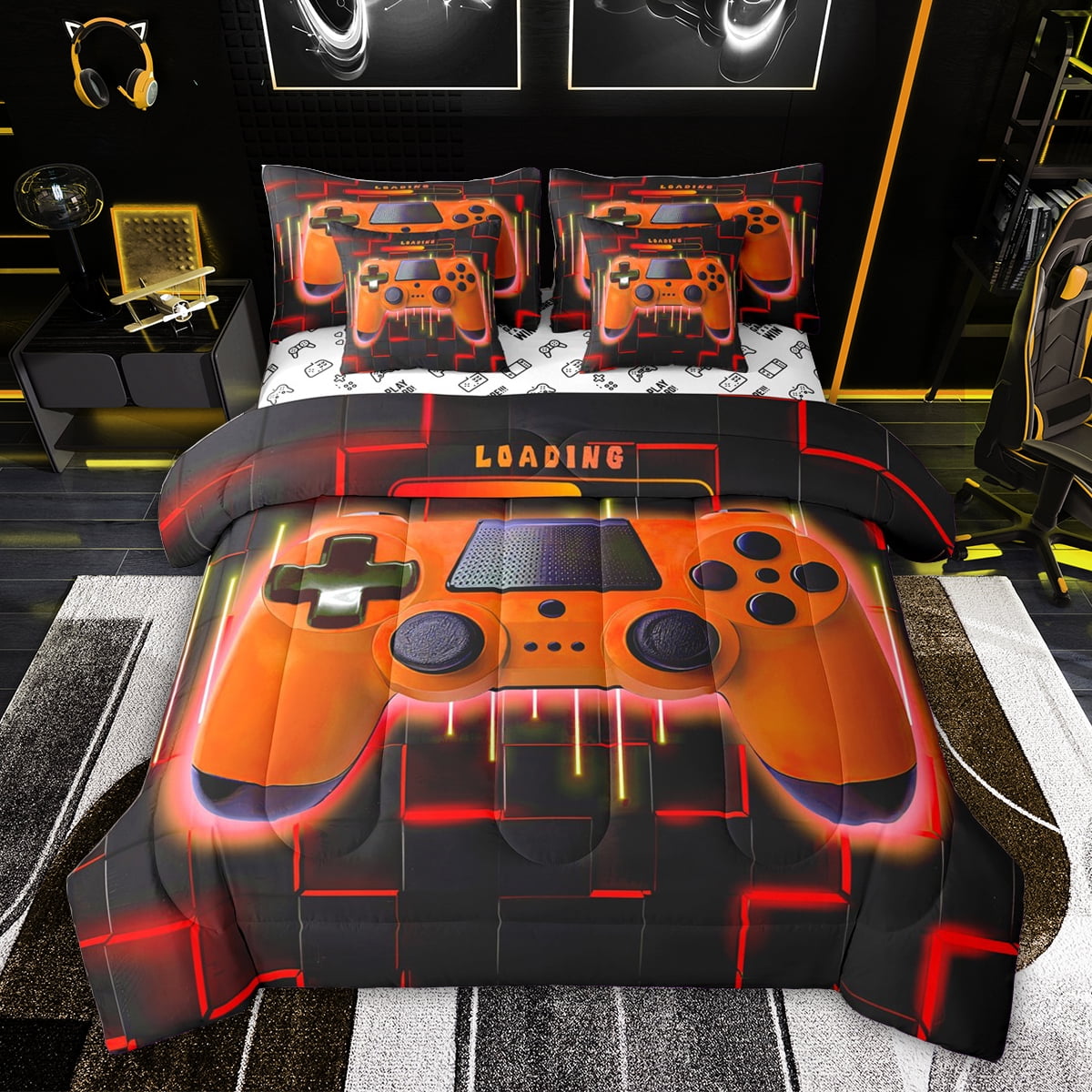 Feelyou Orange Game Controller Bedding Comforter Set 7pcs for Kids ...