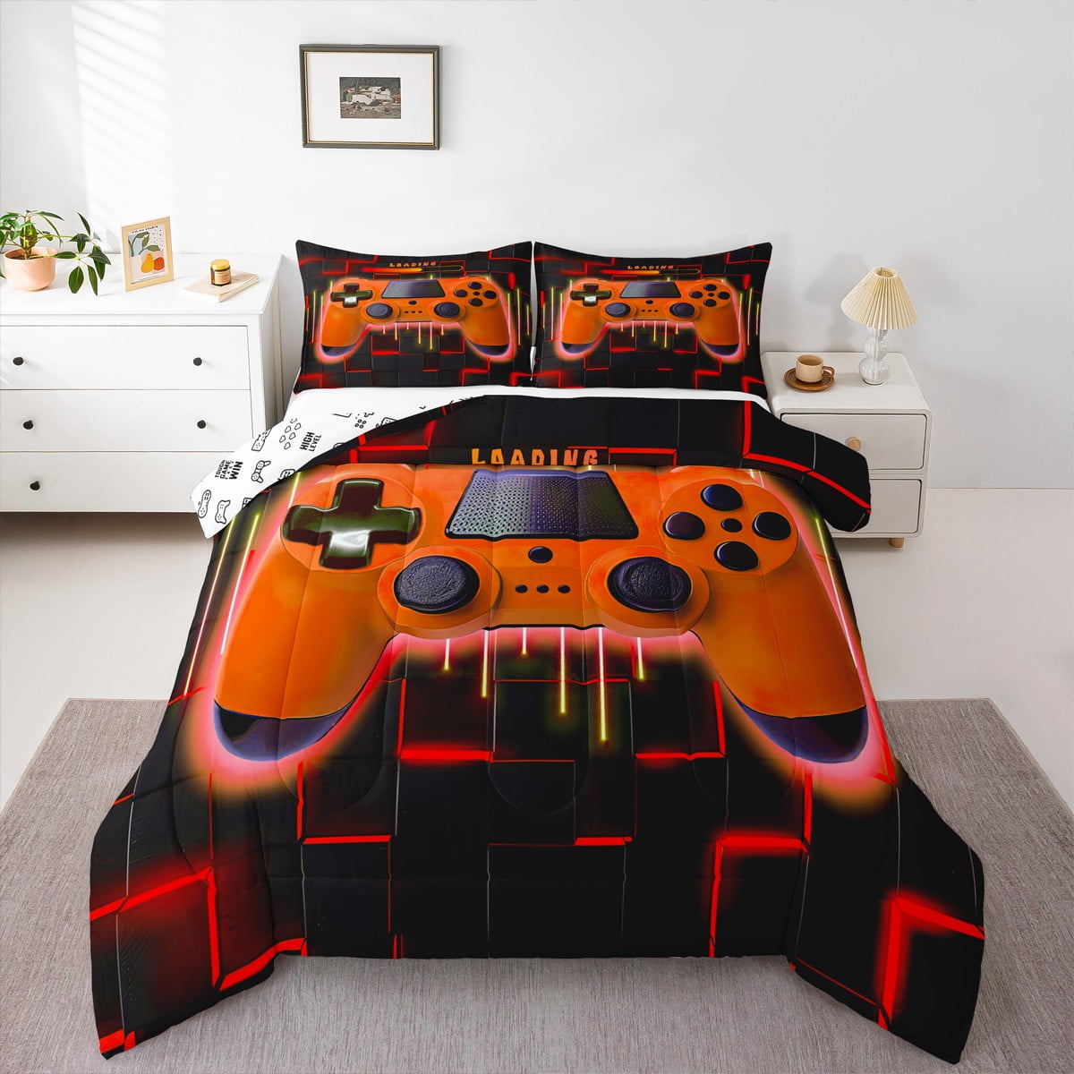Feelyou Orange Game Controller Queen Comforter Set for Kids, Futuristic ...