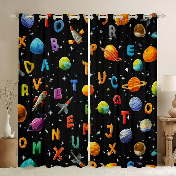 Feelyou Outer Space Black Out Curtains, Cute Letter Curtains Pack of 2 ...