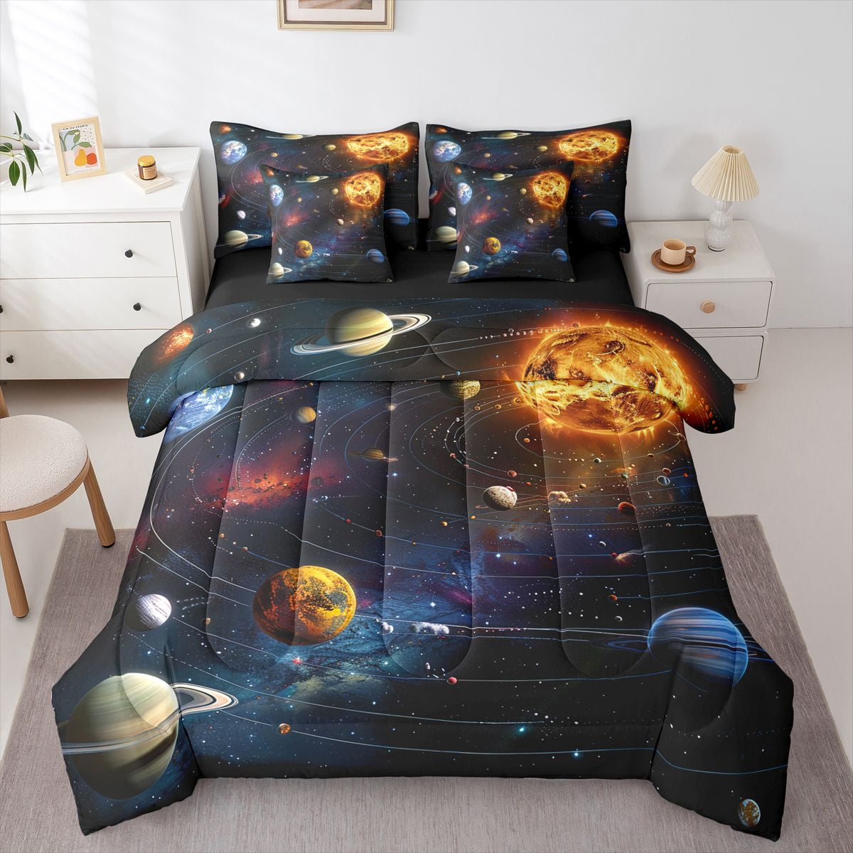Feelyou Outer Space Planet Bedding Comforter Set 7 Pieces, Mystic ...