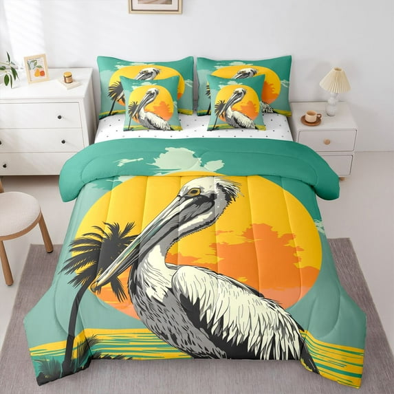Feelyou Pelicans Animal Bedding Comforter Set 7pcs, Summer Beach Ocean ...