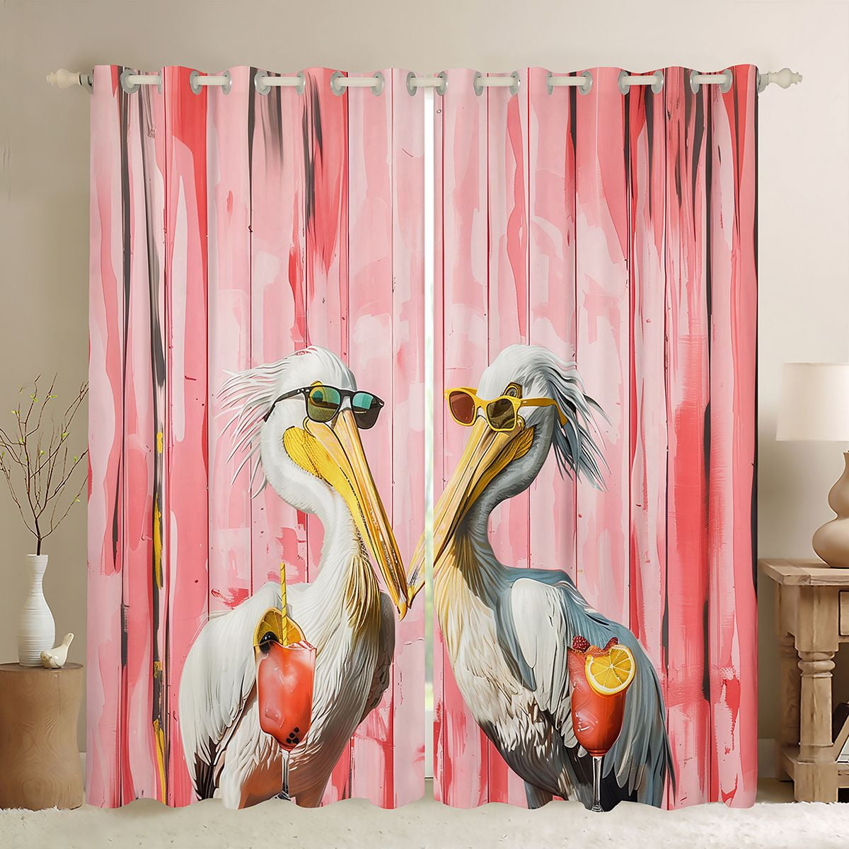Feelyou Pelicans Animal Curtains Pack of 2 (42x84 Each), Rustic Cabin ...