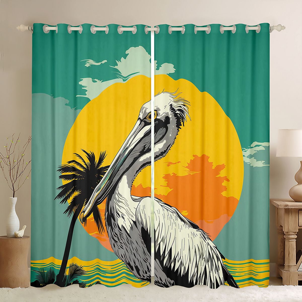 Feelyou Pelicans Animal Curtains Pack of 2 (42x84 Each), Summer Beach ...