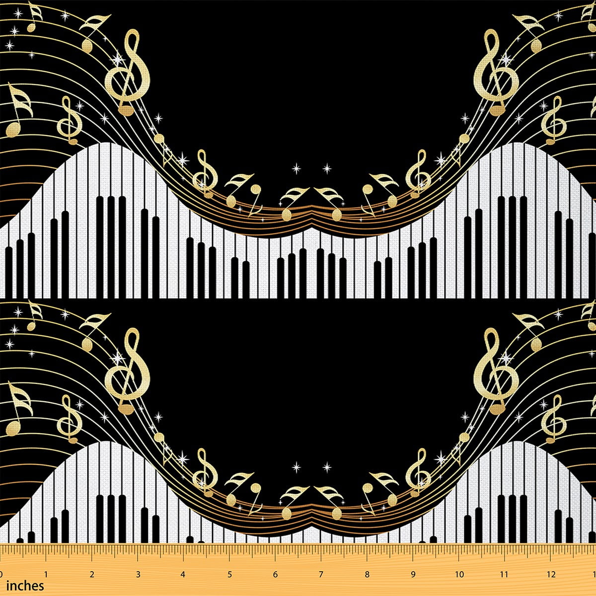 Feelyou Piano Fabric by the Yard 3 Yards, Gold Melody Musical Notes ...