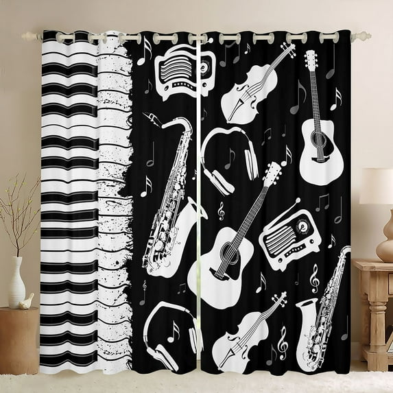 Feelyou Piano Guitar Blackout Curtains Set of 2 (52x84 Each), Pop Music ...
