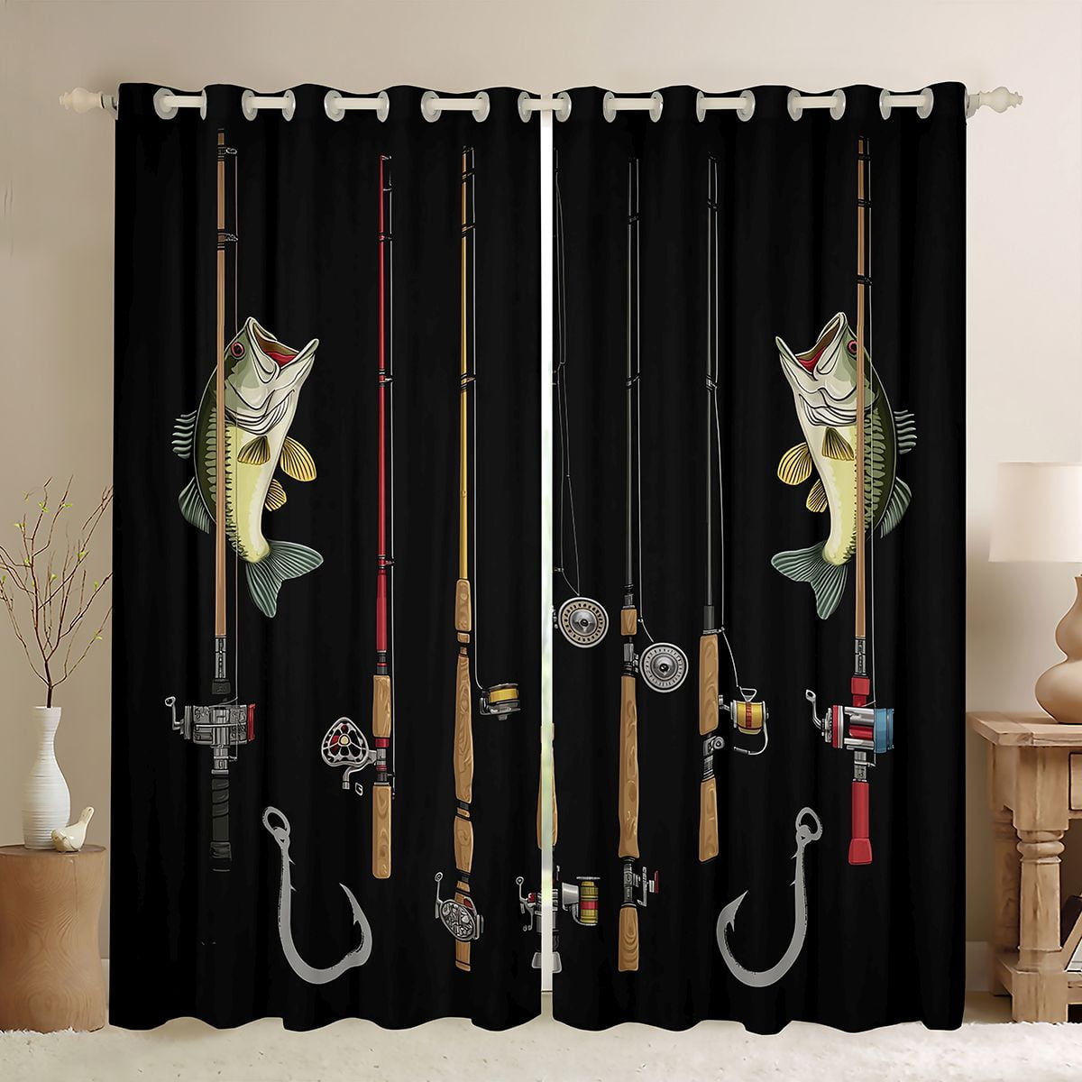 Feelyou Pike Fish Black Out Curtains, Rustic Fishing Curtains Pack of 2 ...