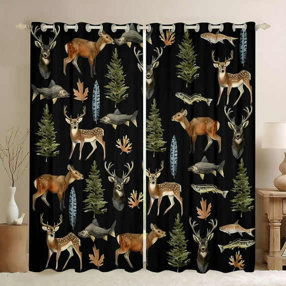 Feelyou Pike Fish Deer Boy Curtains Pack of 2 (42x84 Each), Animal ...